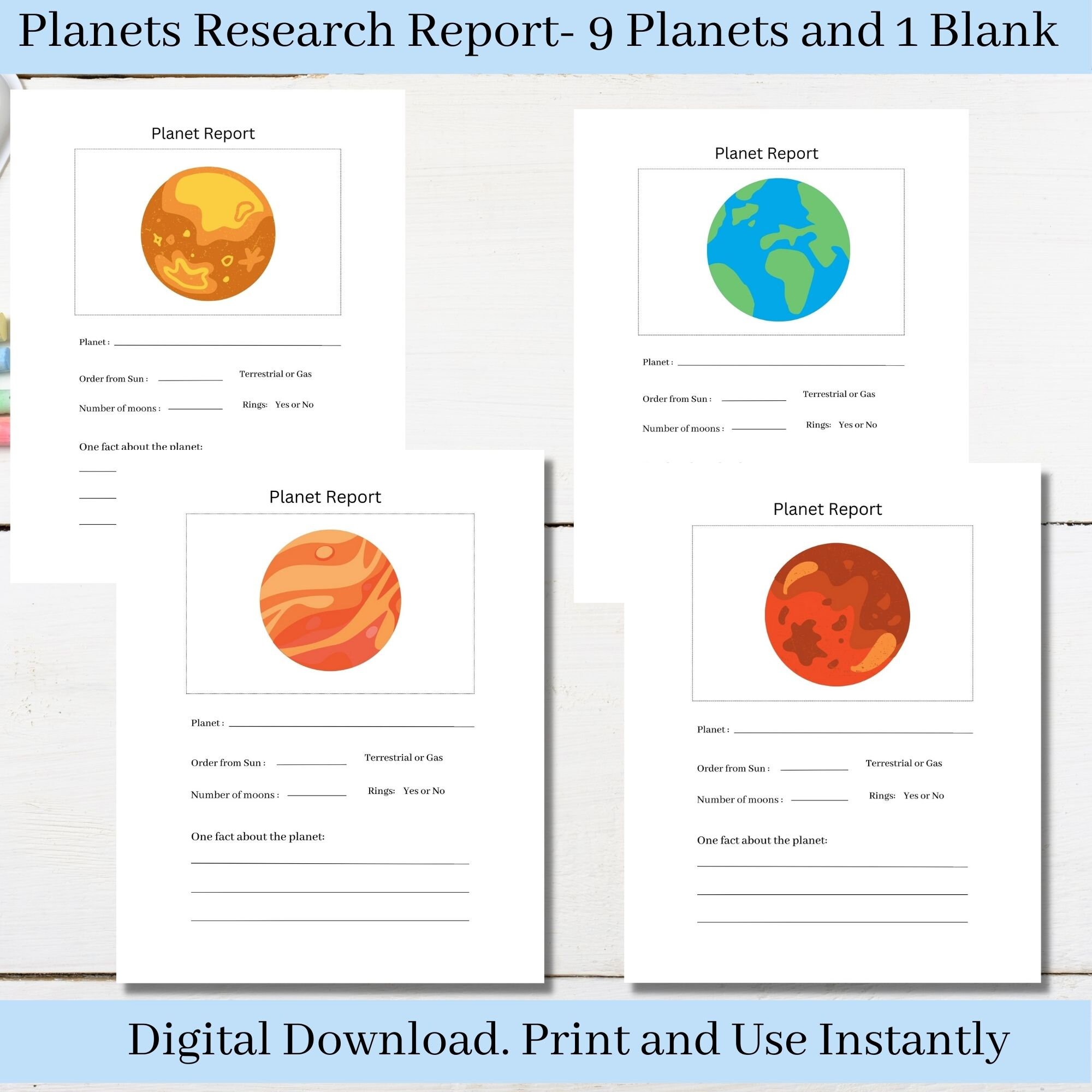 Solar System Worksheet, Montessori Science Printable, Planet Report ...