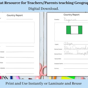 Country Study Research Project, Geography Worksheet, Country Research ...