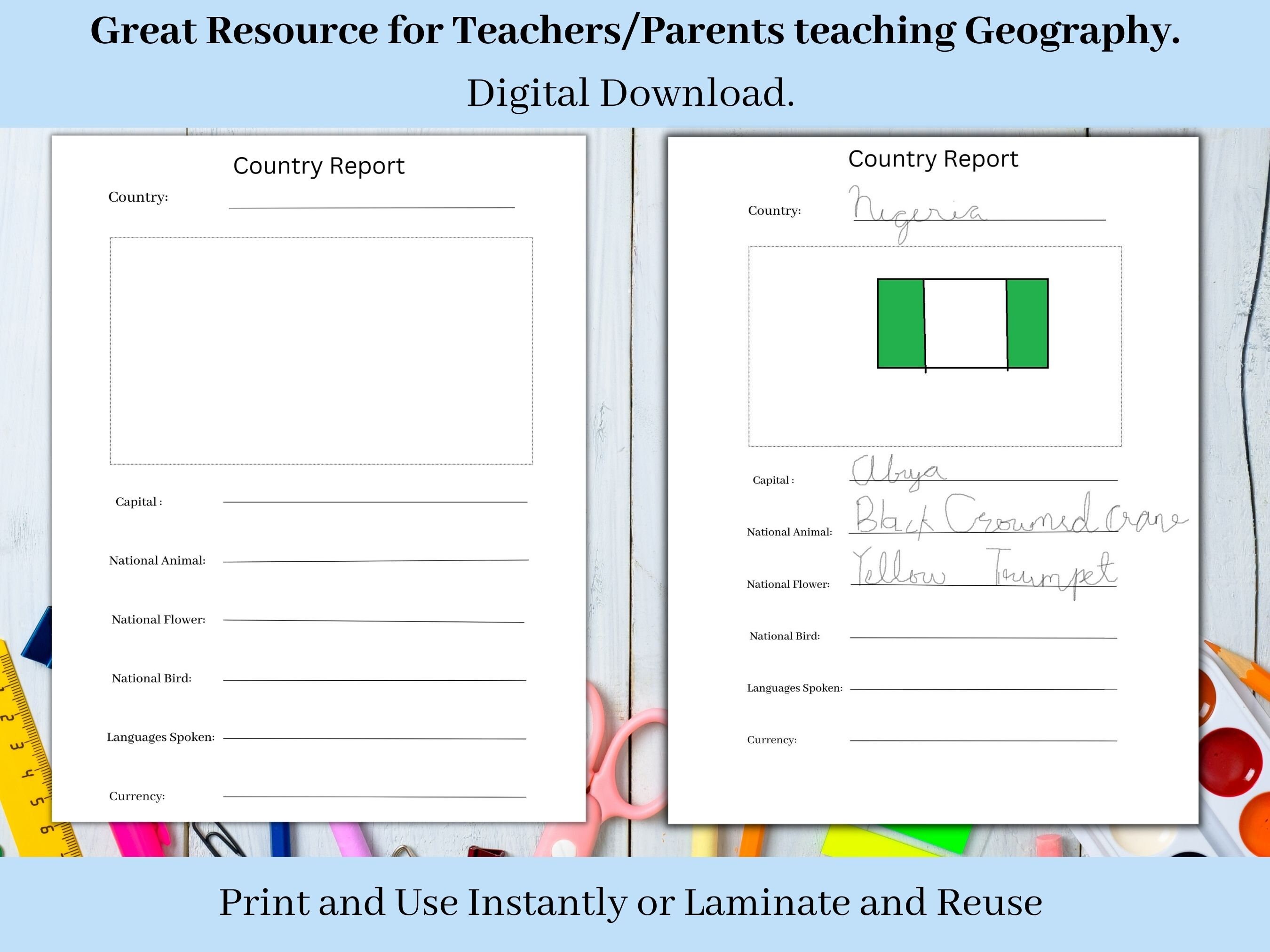 Country Study Research Project, Geography Worksheet, Country Research ...