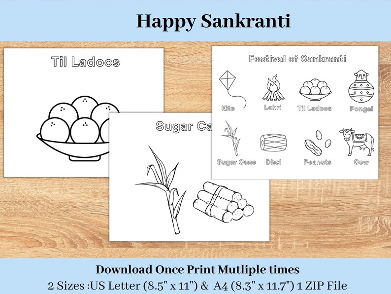 Sankranti Coloring Pages, Indian Festival Activity (digital Download ...