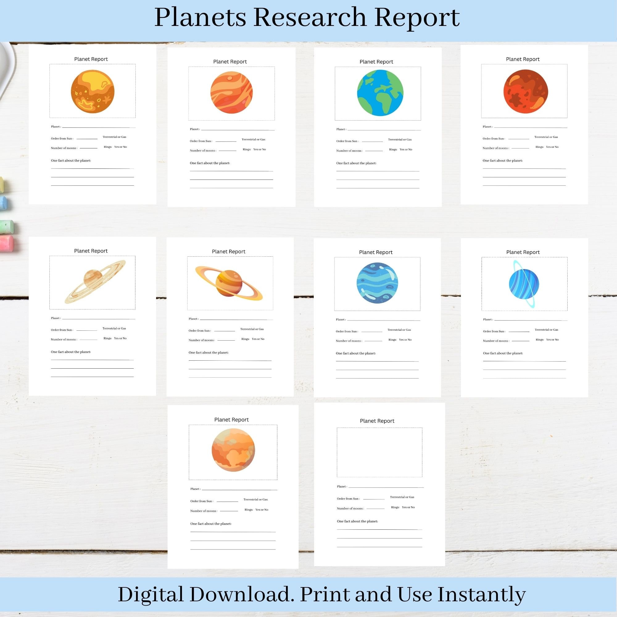 Solar System Worksheet, Montessori Science Printable, Planet Report ...