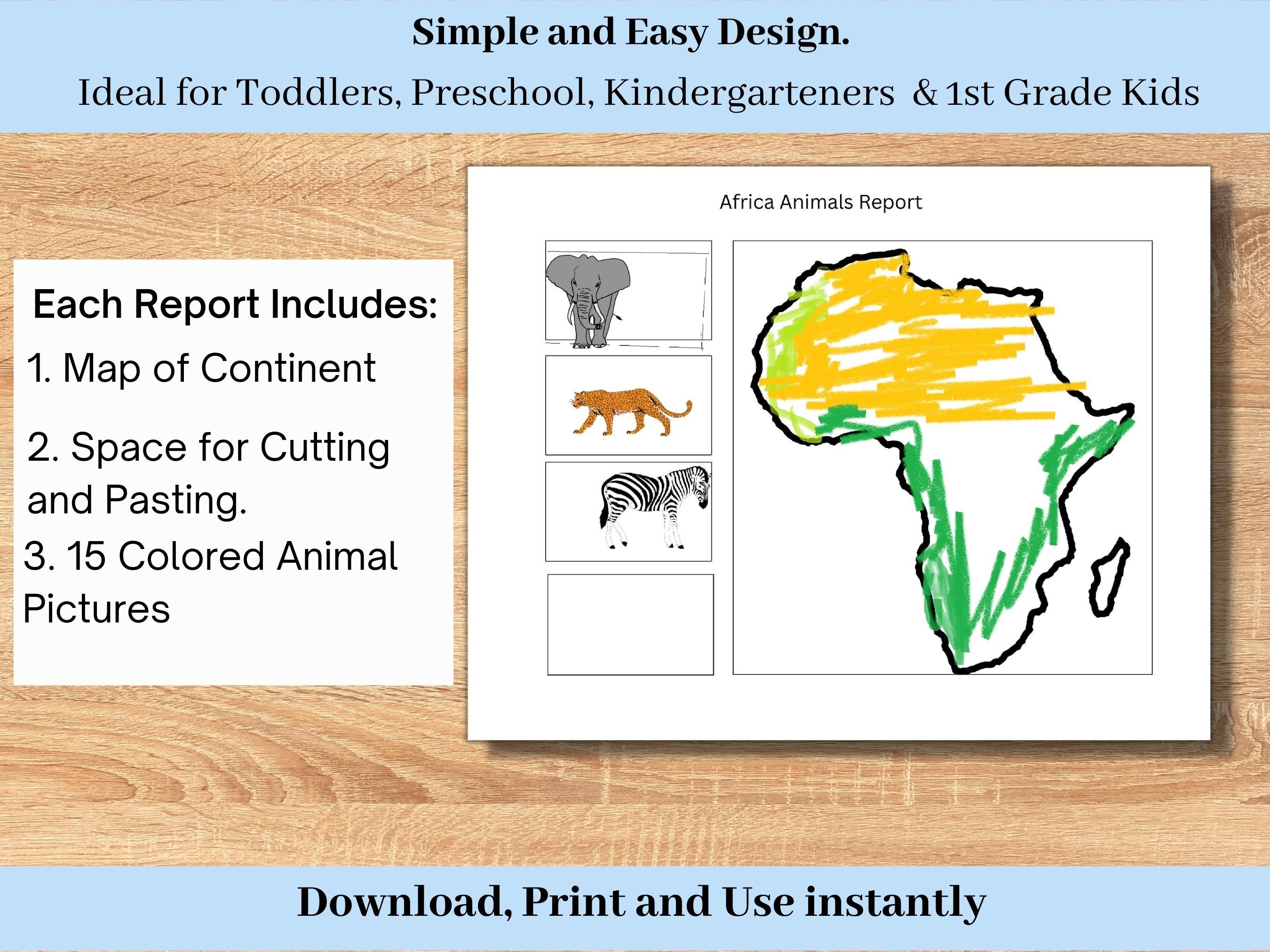 Africa Animals Report, Geography Printable for Toddlers and Pre-k ...