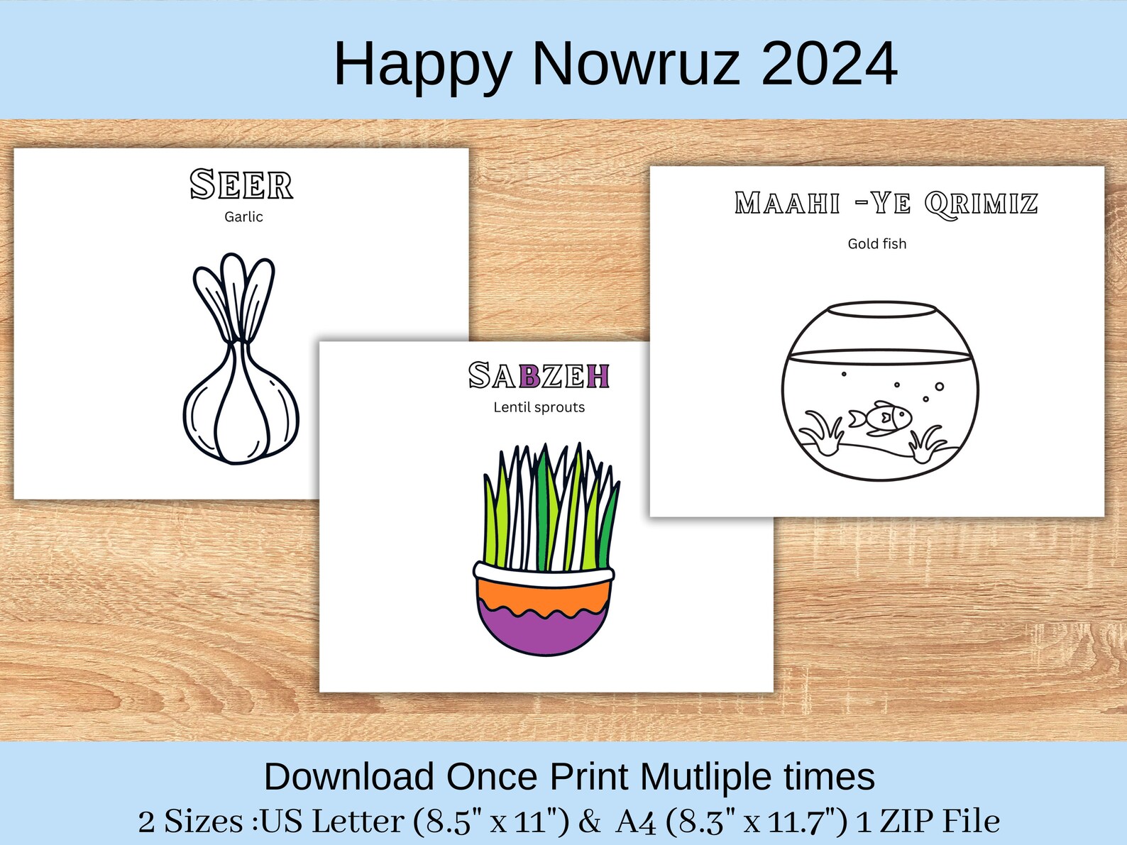 Nowruz Large Coloring Pages, Haft-sin Activity Page, Iranian New Year ...