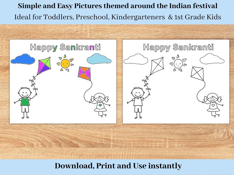 Sankranti Coloring Pages, Indian Festival Activity (digital Download ...