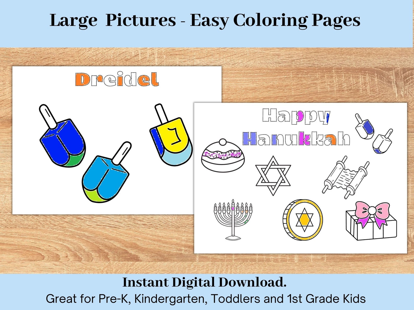 Hanukkah Coloring Pages for Kids, Jewish Festival of Lights (digital ...