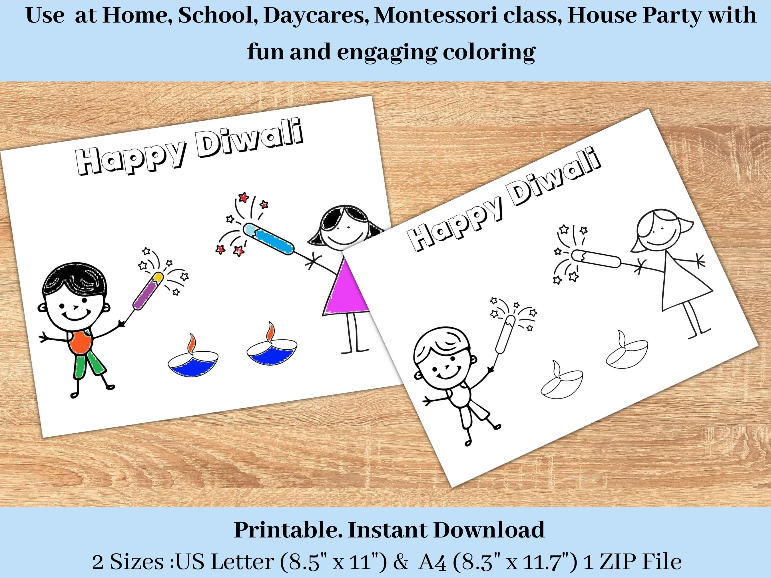Printable Diwali Coloring Pages, Large Diwali Coloring Pages for Kids ...