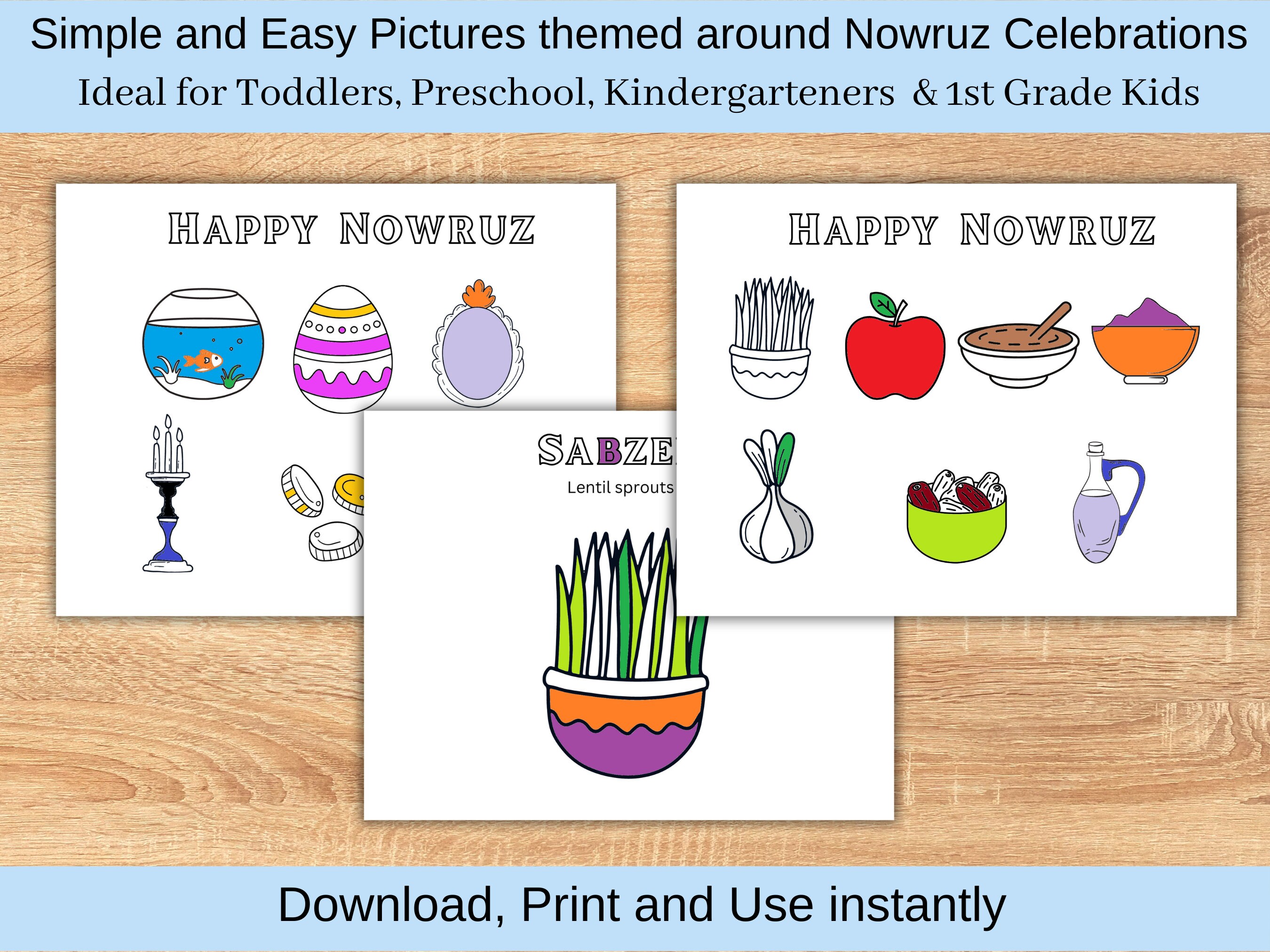 Nowruz Large Coloring Pages, Haft-sin Activity Page, Iranian New Year ...