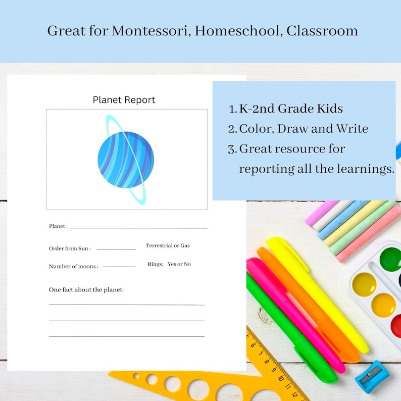 Solar System Worksheet, Montessori Science Printable, Planet Report ...