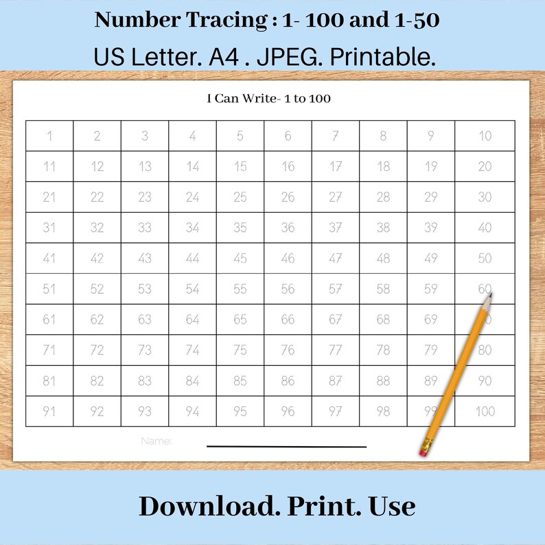 Printable Numbers 1-50, 1-100 Tracing Worksheets for Preschool ...
