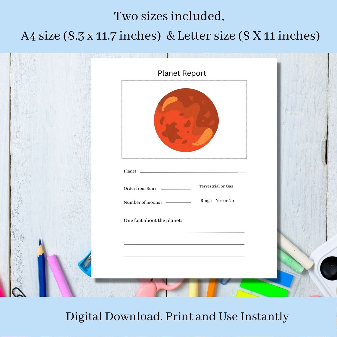 Solar System Worksheet, Montessori Science Printable, Planet Report ...