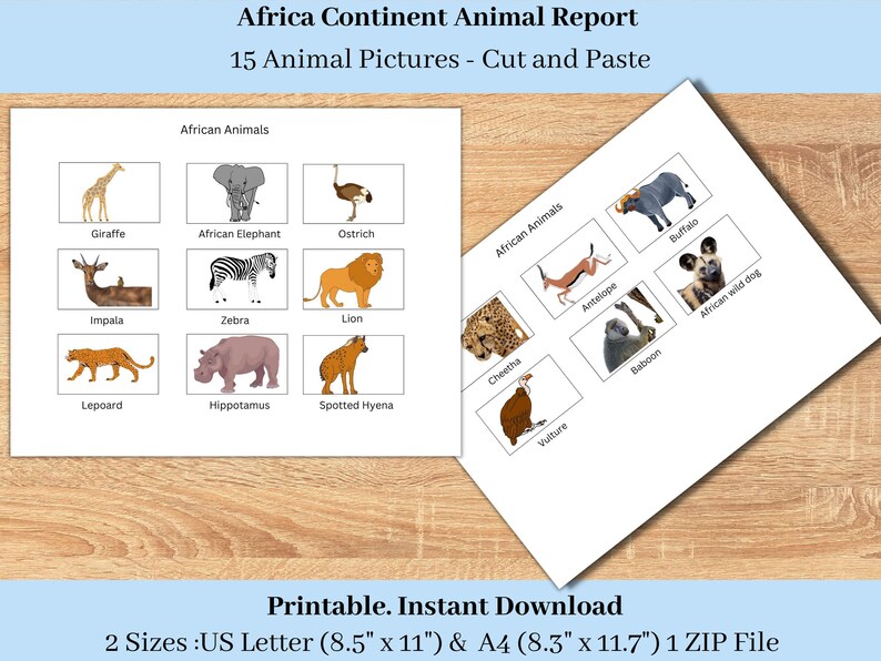 Africa Animals Report, Geography Printable for Toddlers and Pre-k ...