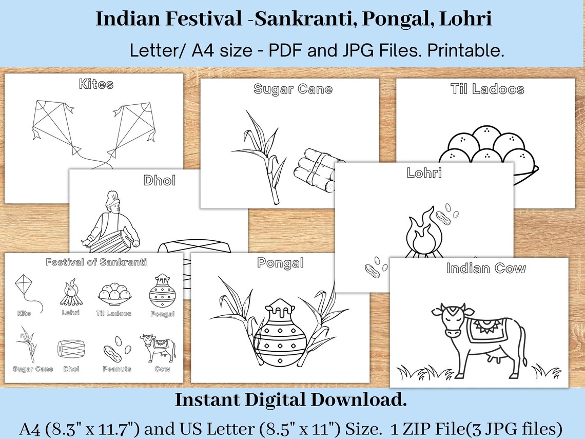 Sankranti Coloring Pages, Indian Festival Activity (digital Download ...