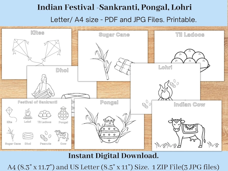 Sankranti Coloring Pages, Indian Festival Activity (digital Download ...