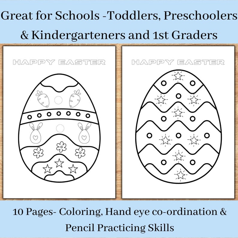 Easter Egg Coloring Pages for Preschool, Toddlers and 1st Grade, Easter ...