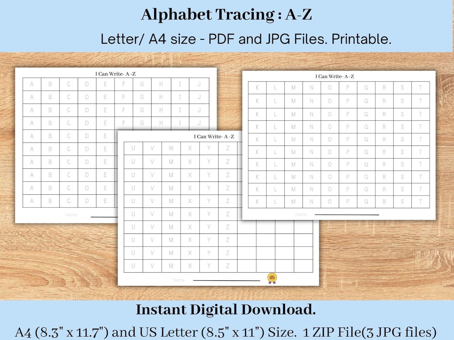 Printable Alphabets A- Z, A-Z Tracing Worksheets for Preschool ...
