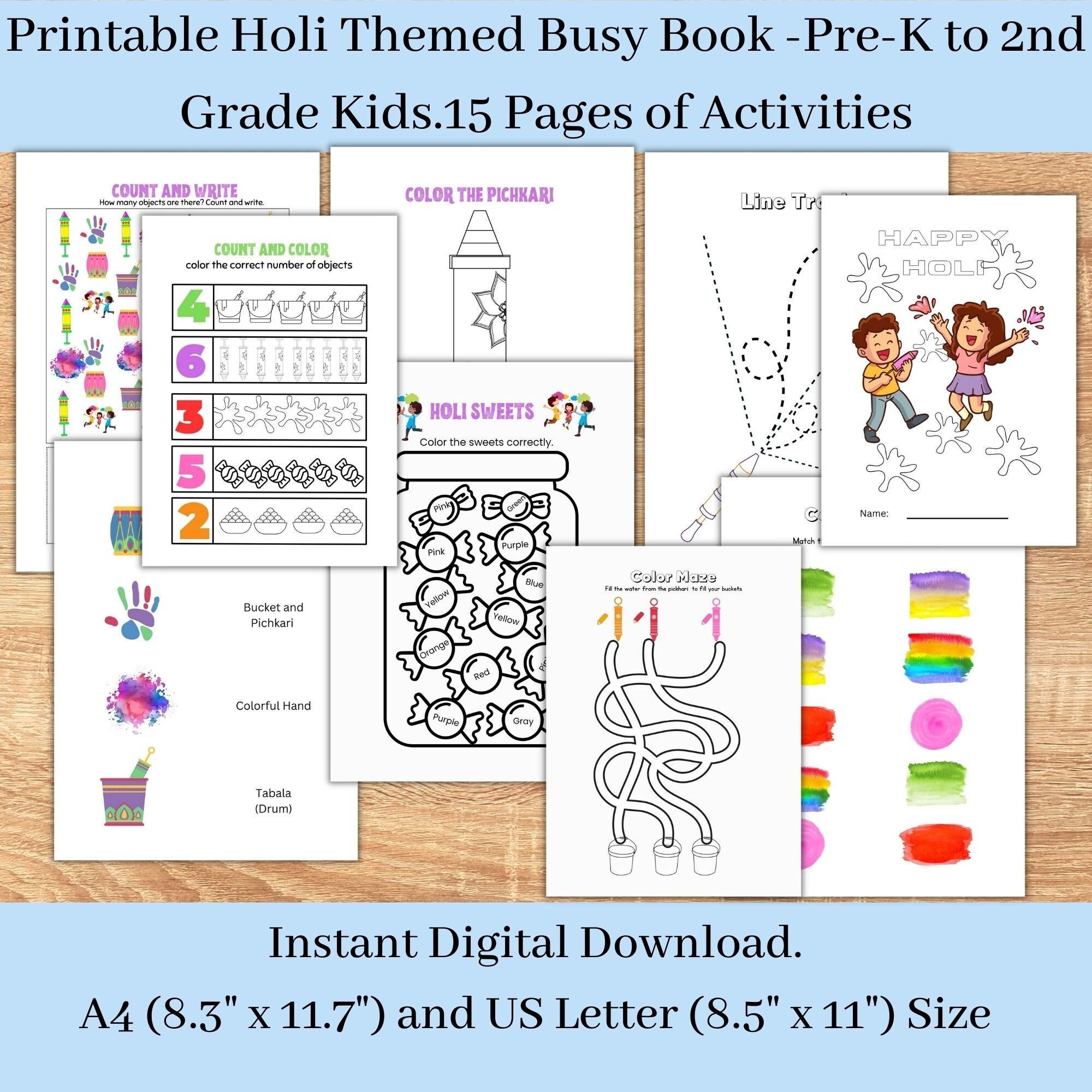 Happy Holi Busy Book, Printable Holi Themed Busy Book, Festival of ...