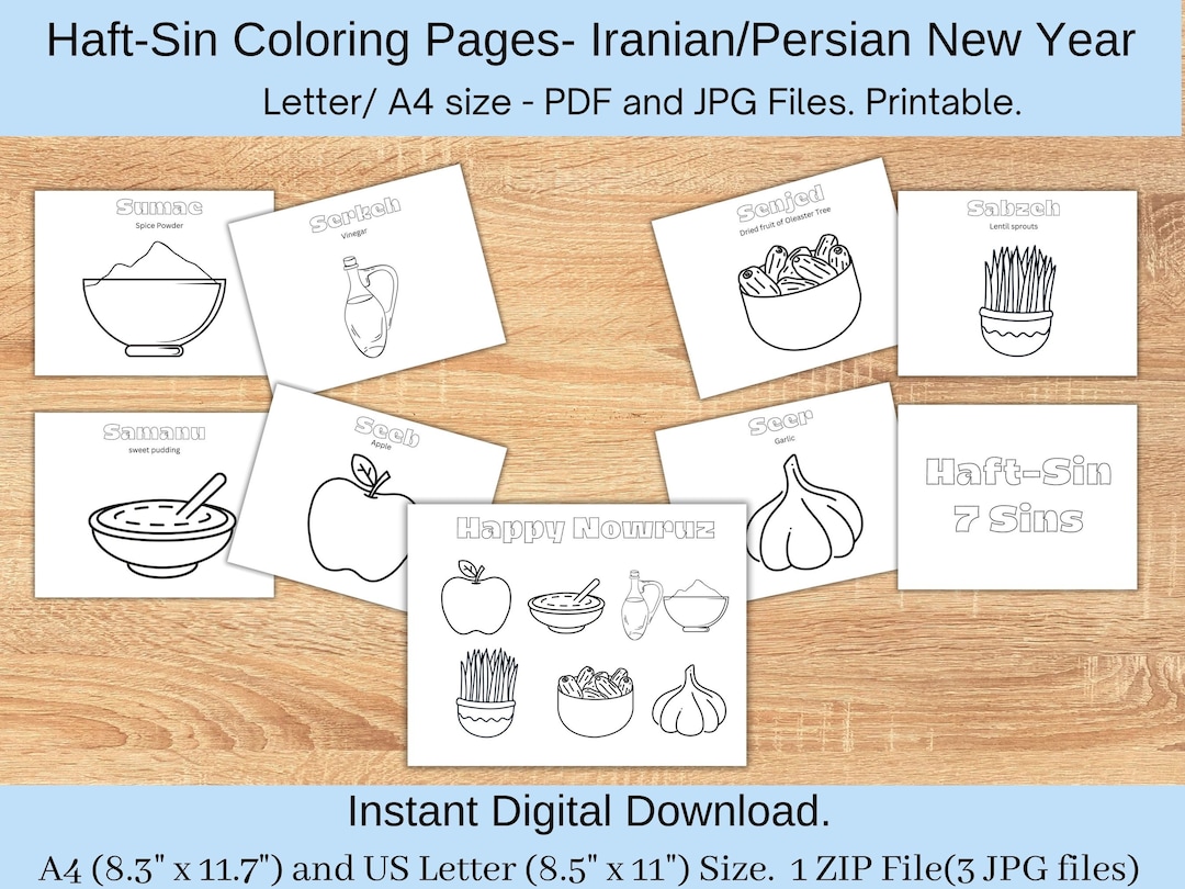 Haft-sin Coloring Pages, Nowruz Coloring Pages, Iranian New Year ...