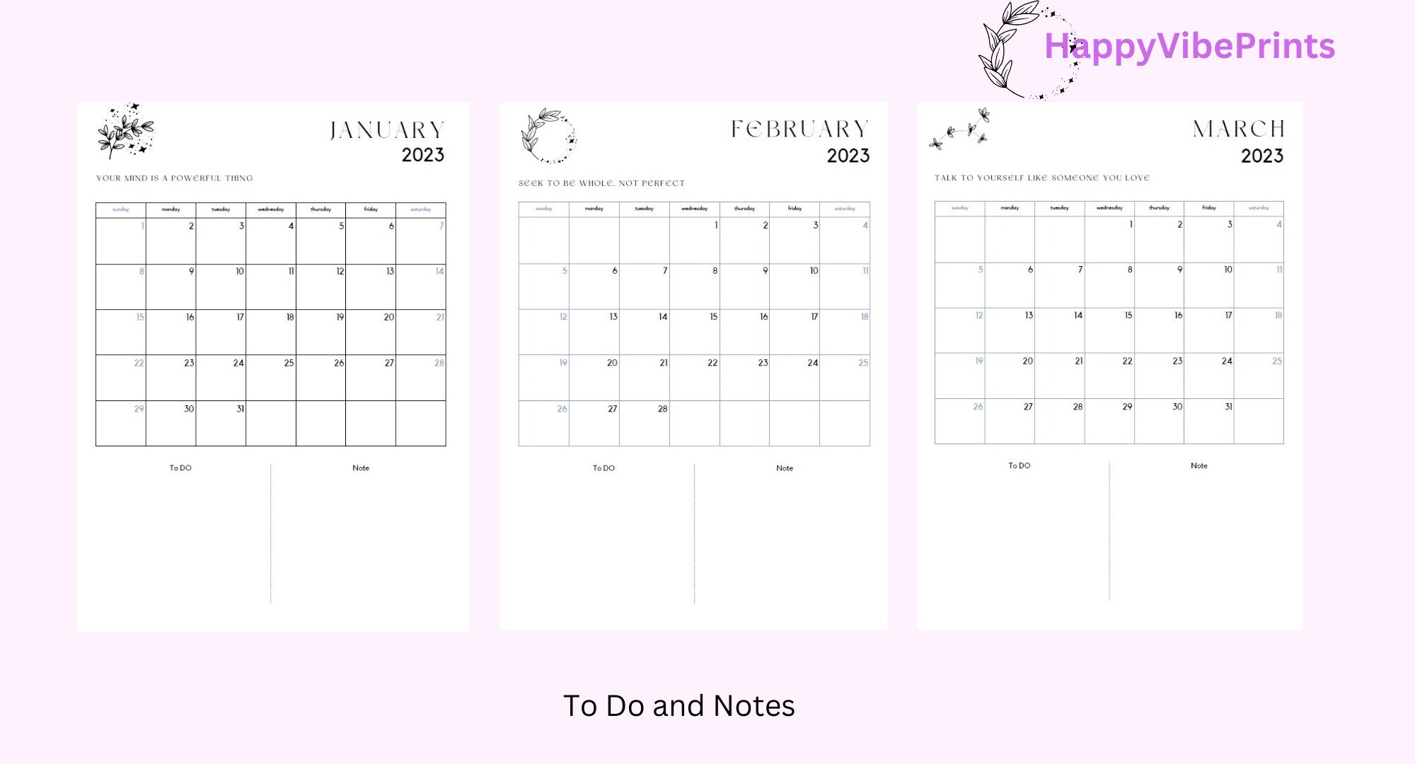 Minimal 2023 Calendar Printable, Calendar Planner, to Do List and Notes ...