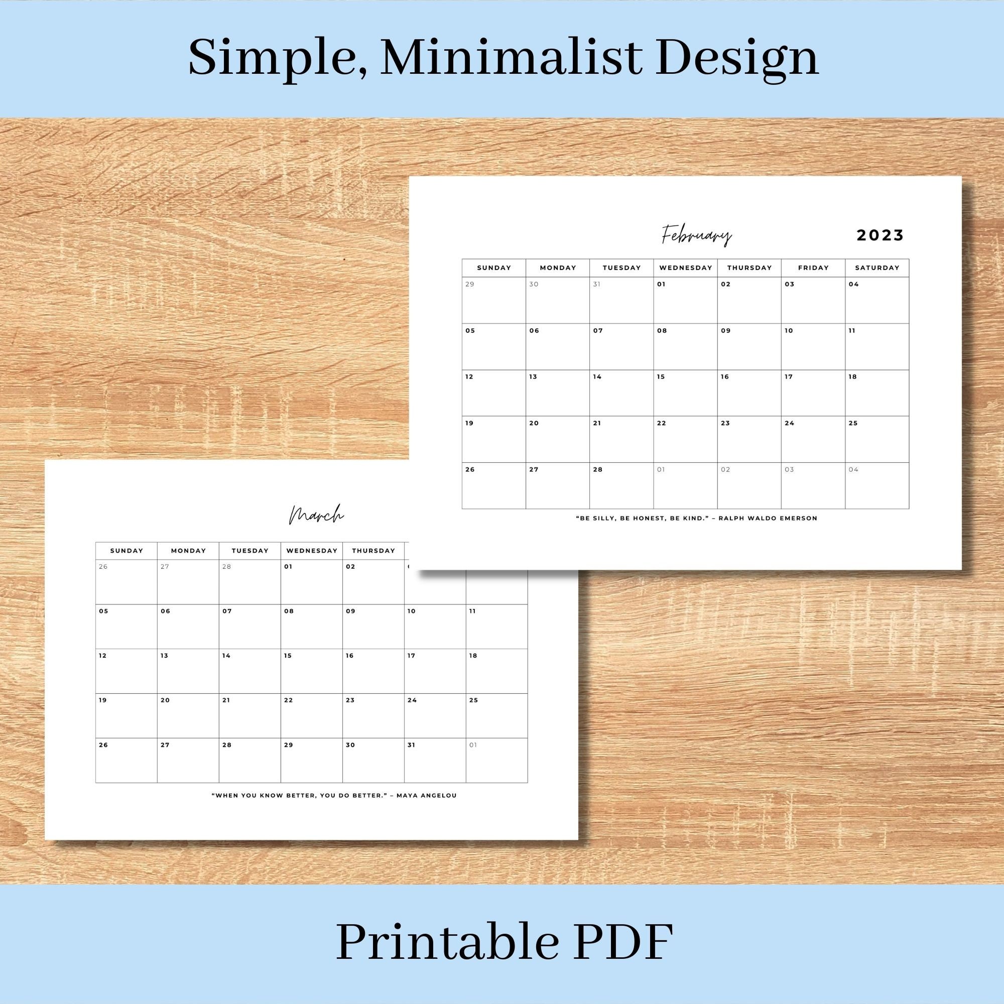 2023 Monthly Calendar, Simple & Minimalist Clean Calendar, Calendar ...