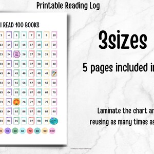 Printable Reading Chart Kids, Reading Log Tracker for 100 Books, Reading Challenge, Homeschool ...