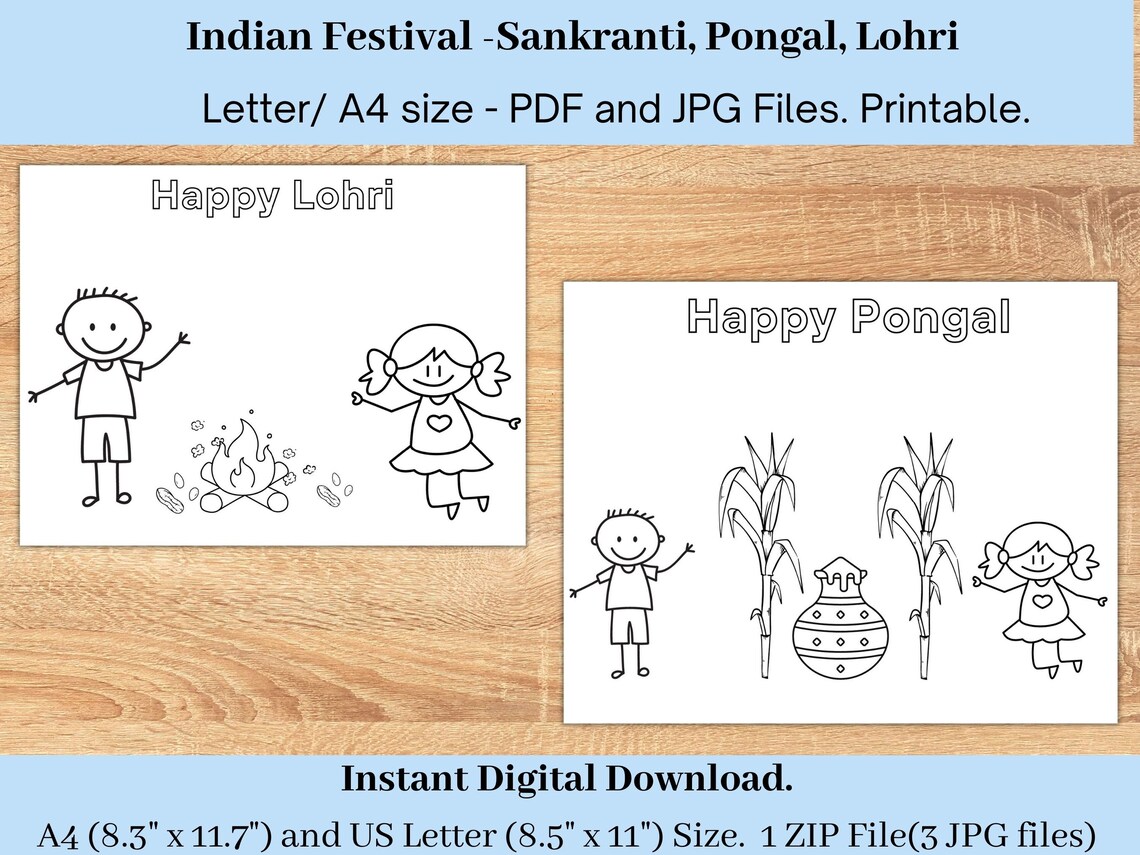 Sankranti Coloring Pages, Indian Festival Activity (digital Download ...