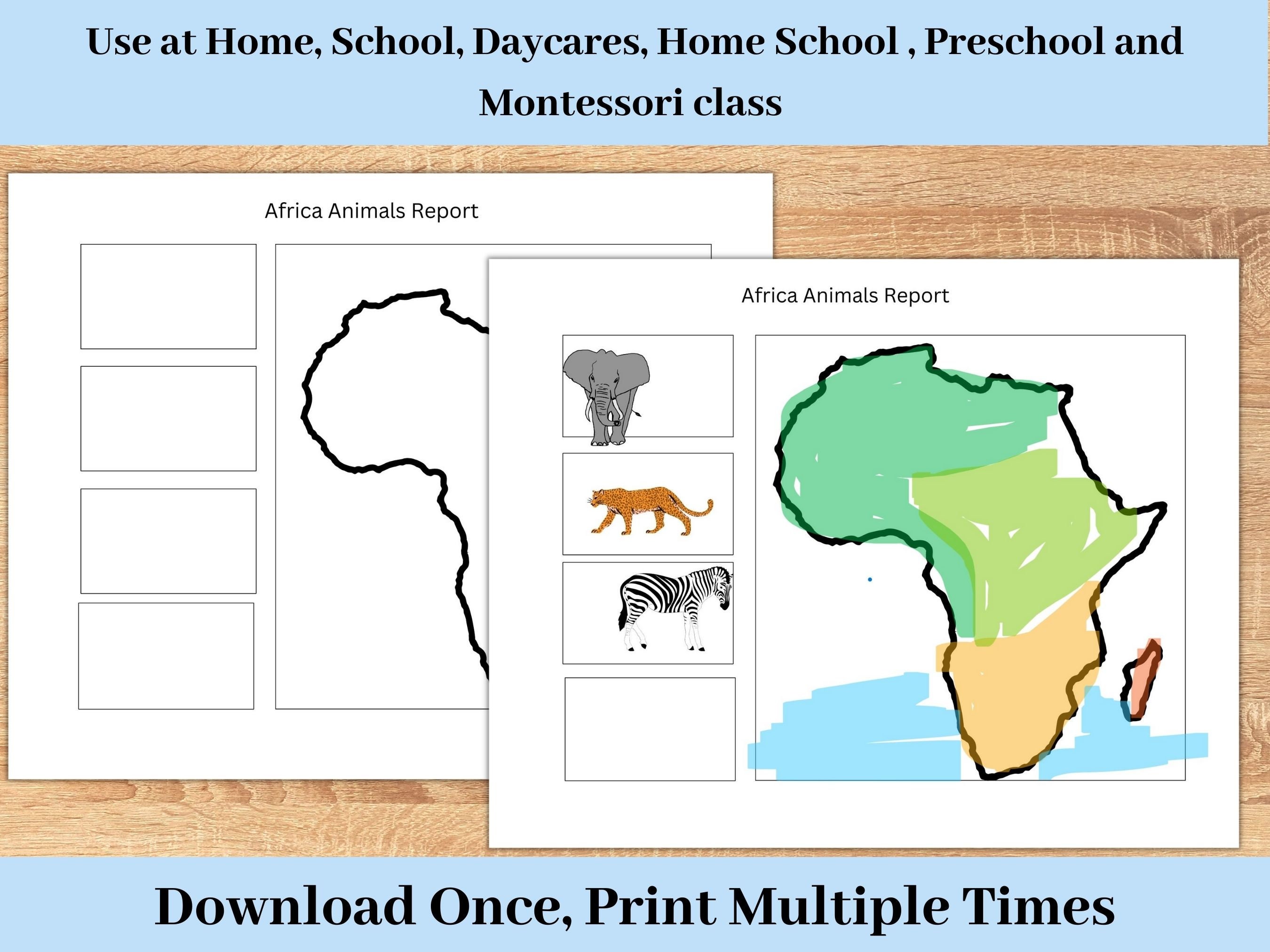 Africa Animals Report, Montessori Geography Printable (digital Download ...
