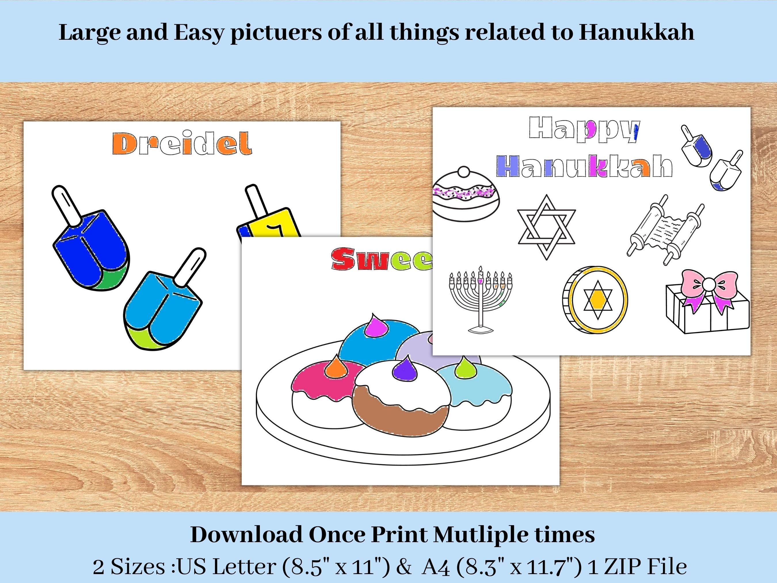 Hanukkah Coloring Pages for Kids, Jewish Festival of Lights (digital ...