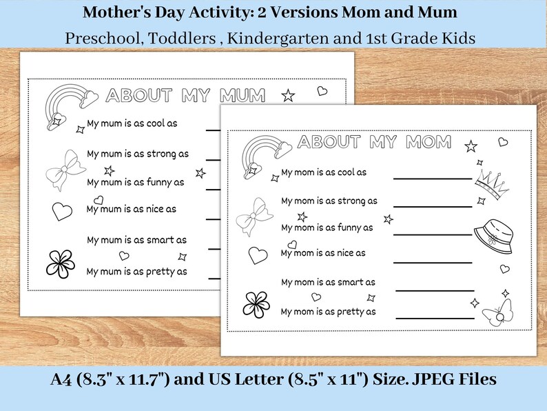 About My Mom Printable Activity for Kids, Mother's Day School Activity ...