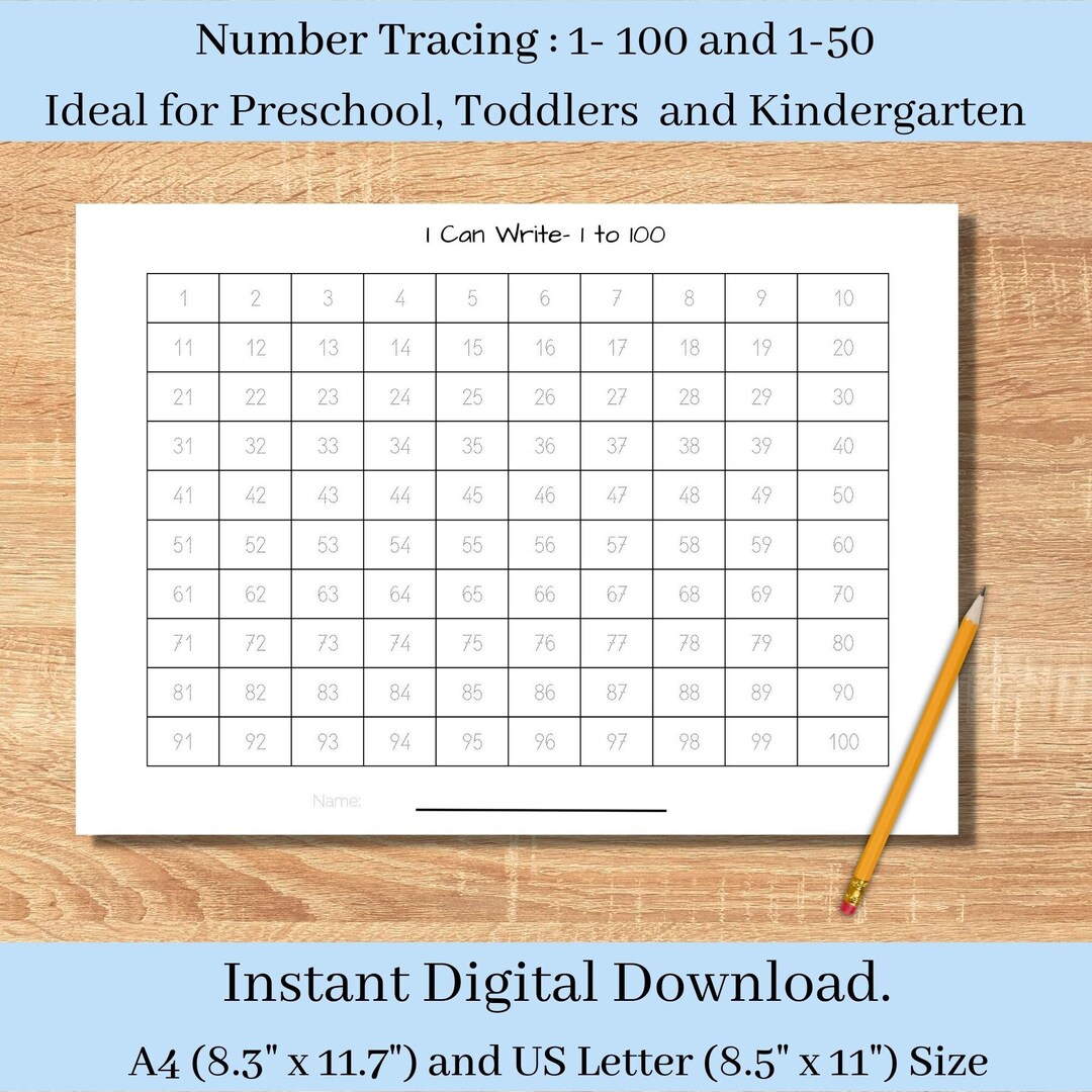 Printable Numbers 1-50 1-100 Tracing Worksheets for Preschool - Etsy
