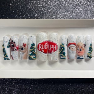 Rudolph the Red Nosed Reindeer Press on Nails (hand Painted and ...