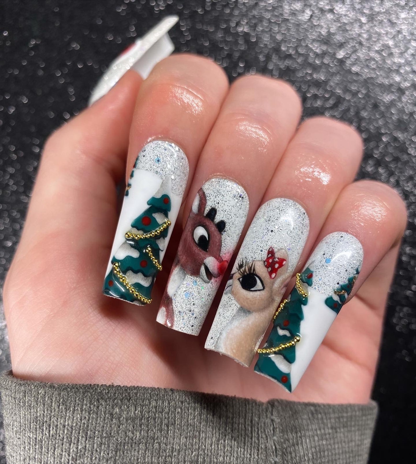 Rudolph the Red Nosed Reindeer Press on Nails (hand Painted and ...