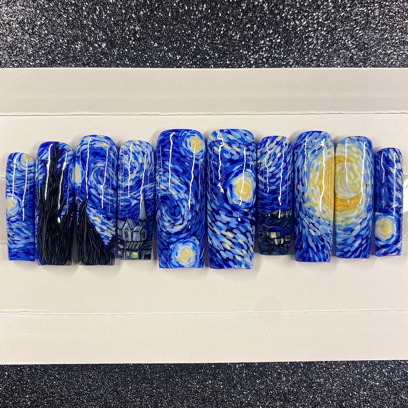 Hand Painted Fake Nails - Etsy