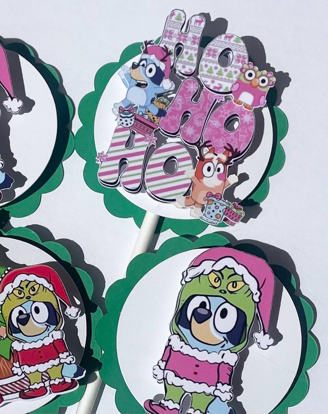 Bluey Christmas Cupcake Toppers, Grinch Bluey, Blue Dog - Etsy