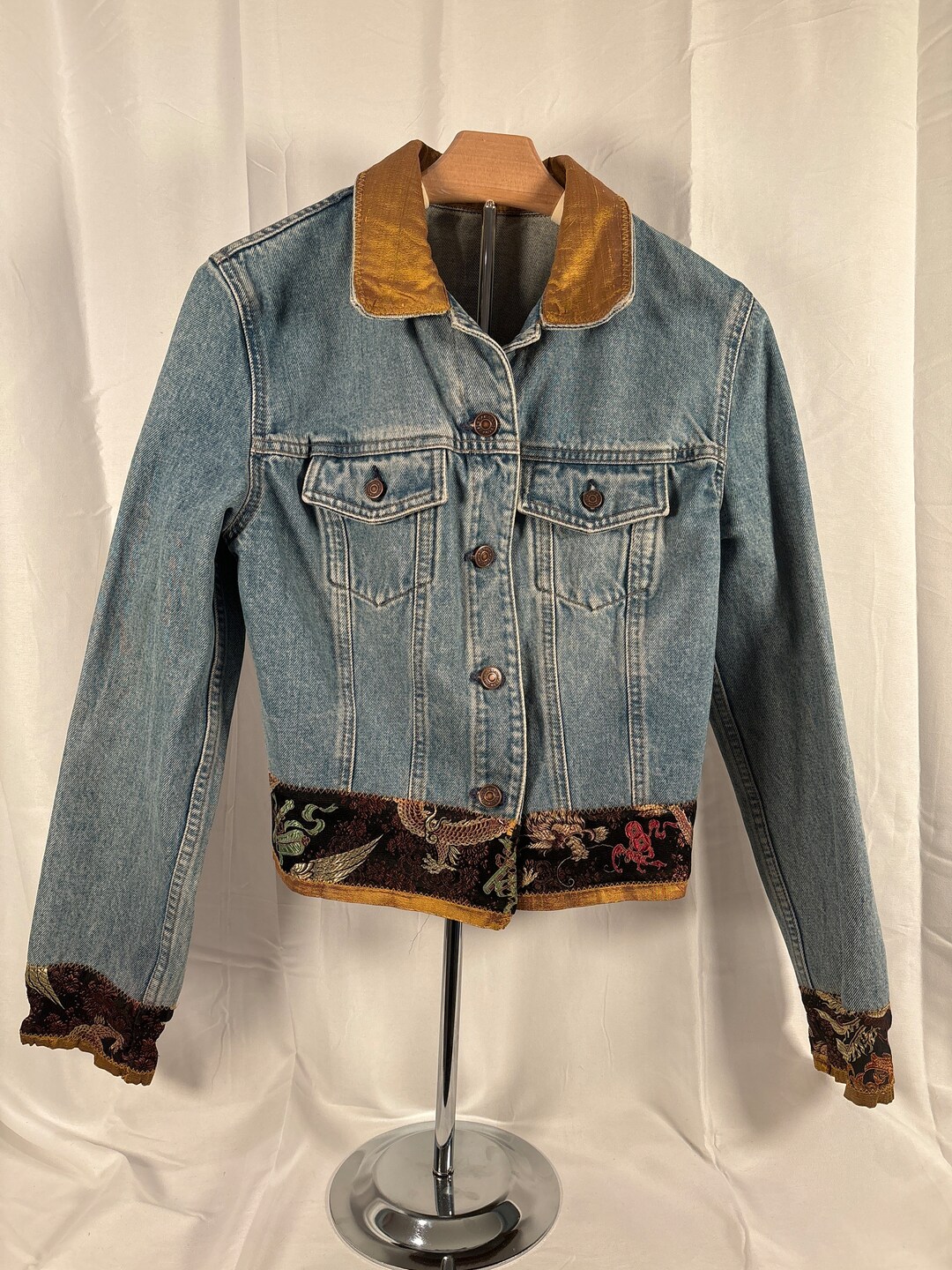 Denim Mini Jacket With Custom Fabric Bordering - Etsy