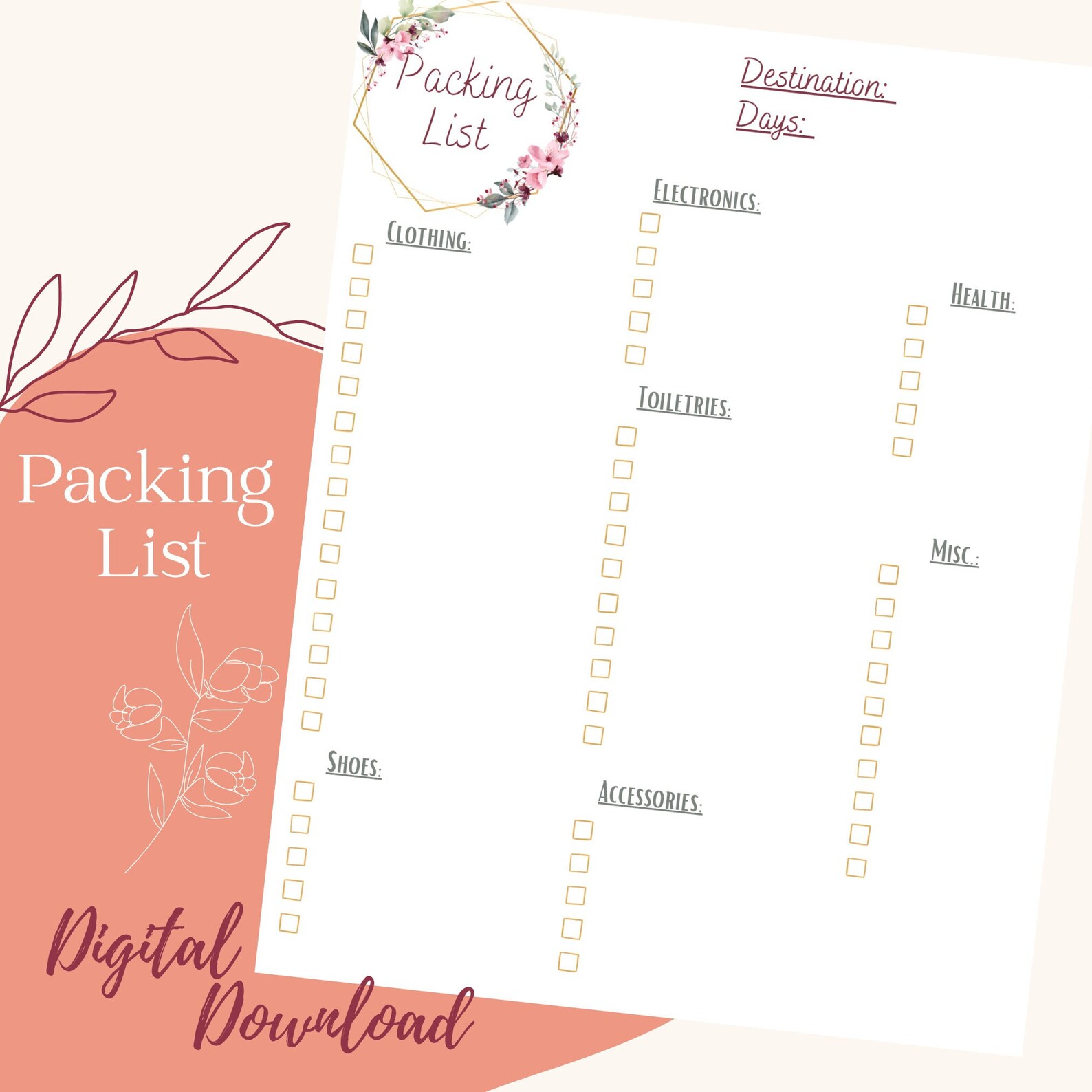 Packing Checklist Printable Travel List Travel Planner - Etsy