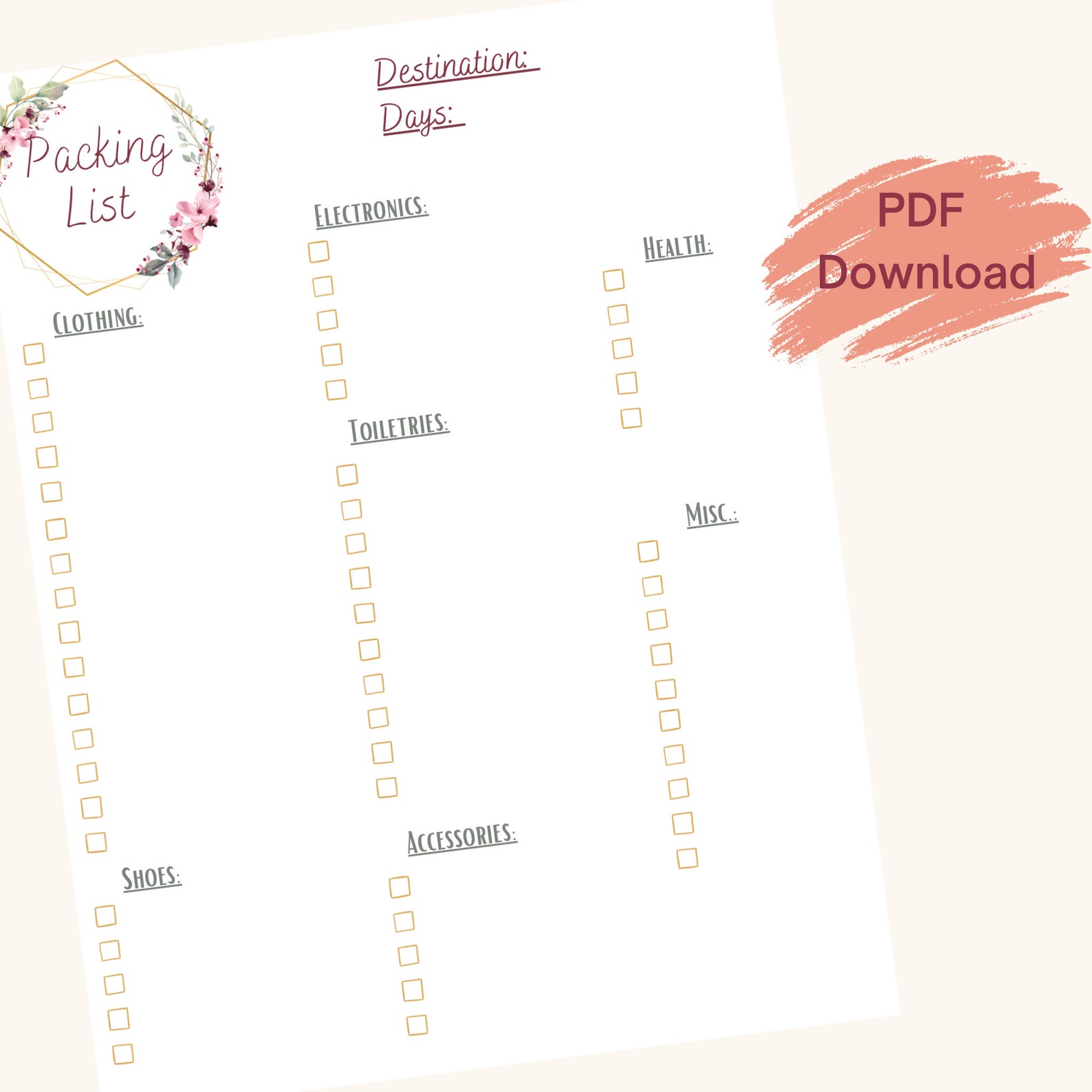 Packing Checklist Printable Travel List Travel Planner - Etsy