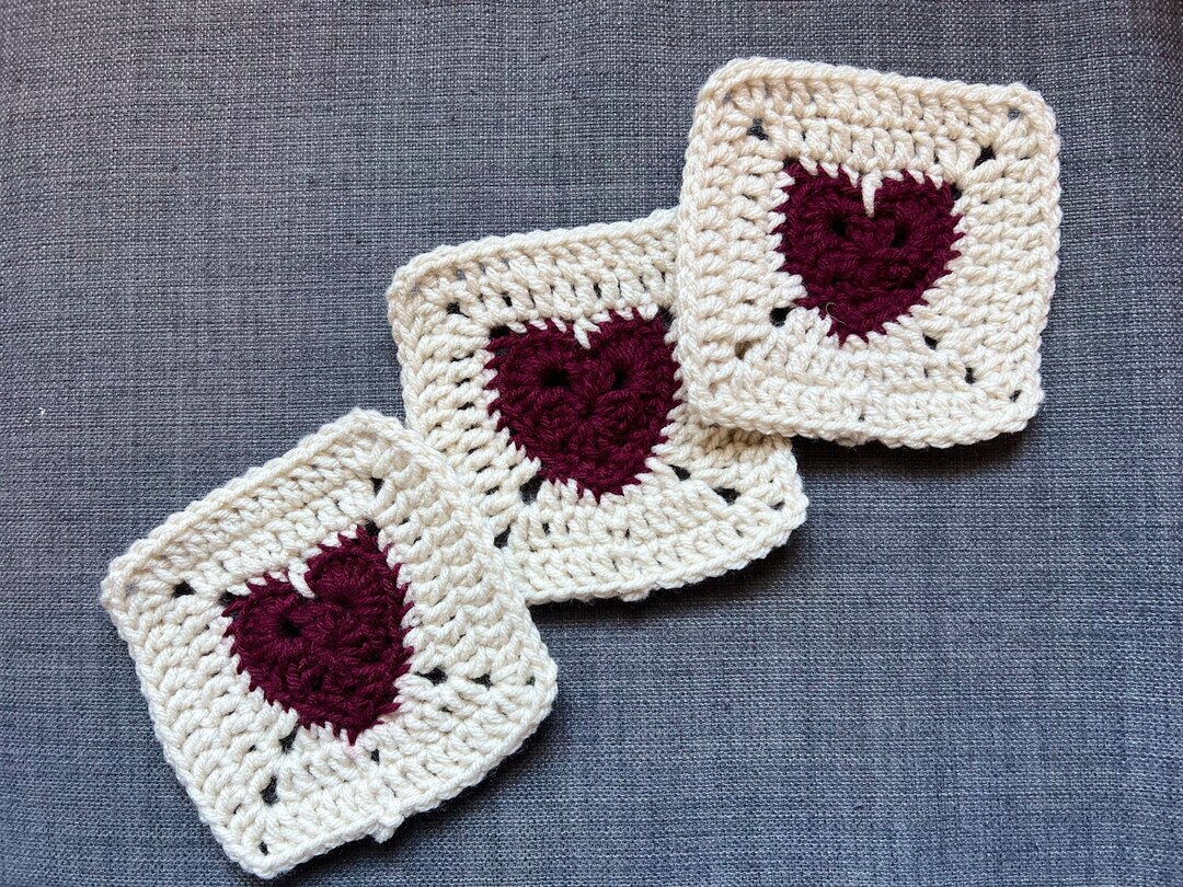 Pattern for Beginners - Crocheted Heart Granny Square or Coaster - Etsy