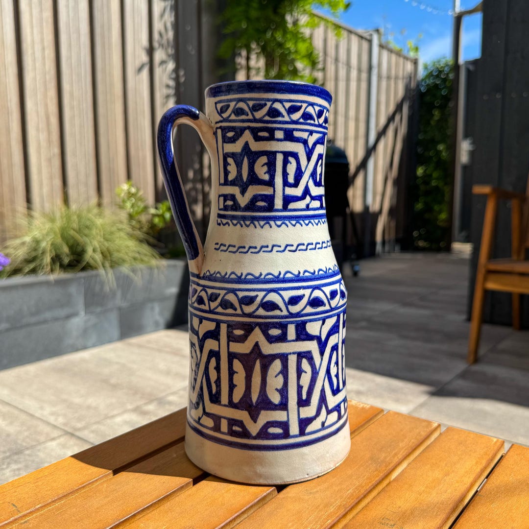 Handmade Moroccan Ceramic Water Jug White & Blue - Delft Blue Style ...