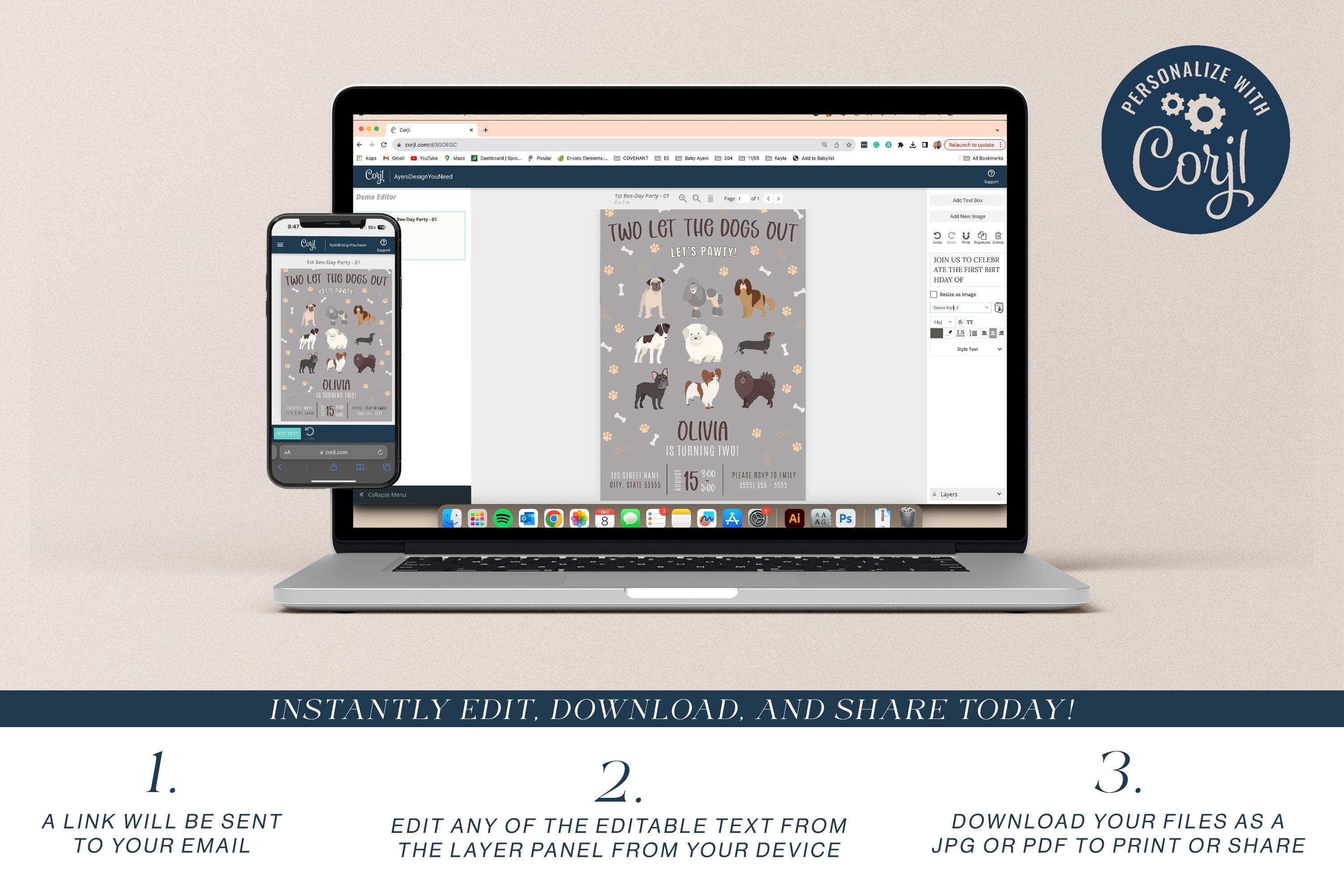 Editable Two Let the Dogs Out Birthday Invitation Digital Template ...