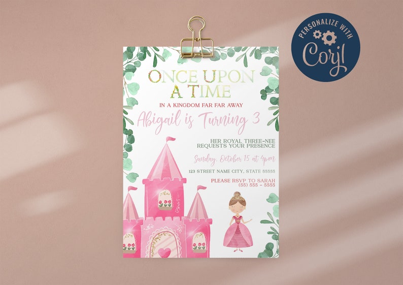 Editable Princess Birthday Invitation, Girl Princess Invitation ...