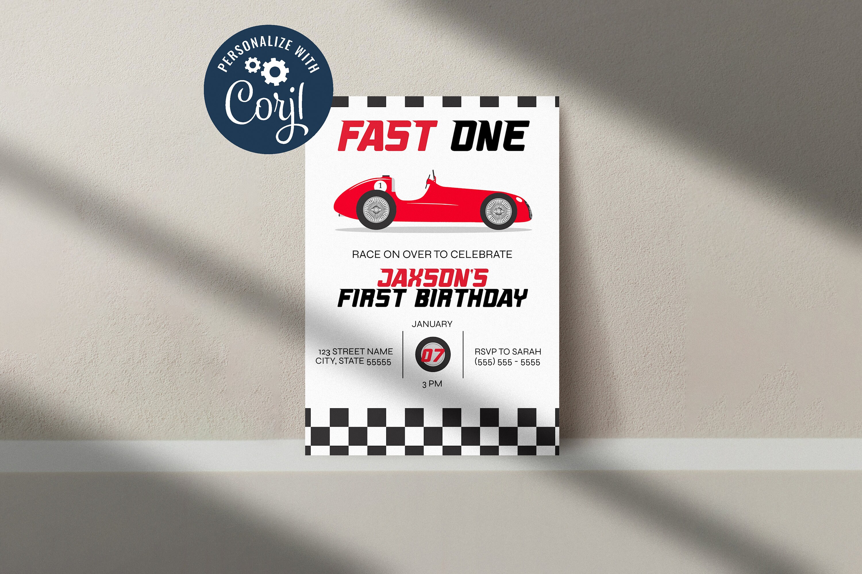 Editable Fast One Birthday Invitation, Digital Template INSTANT ...