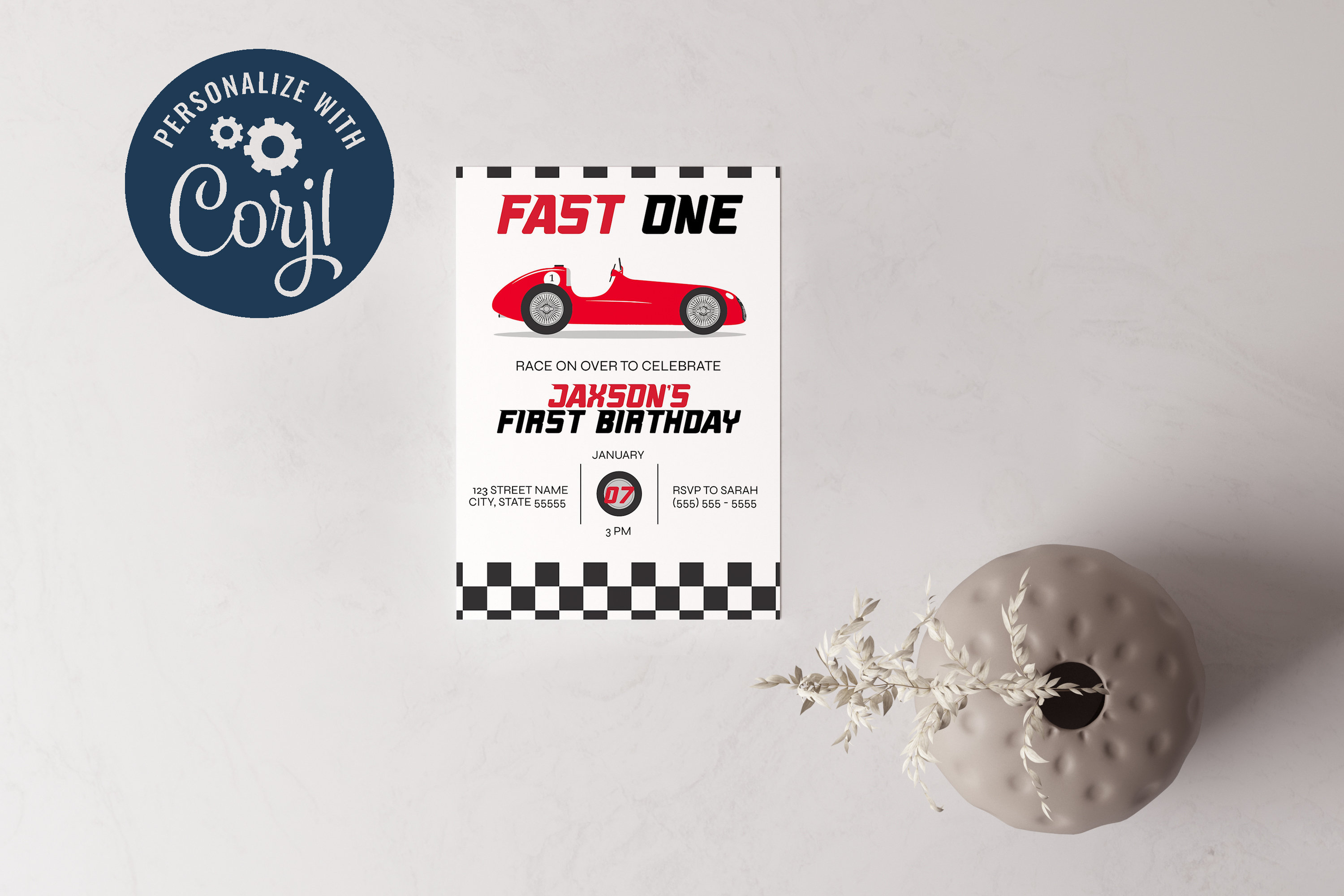 Editable Fast One Birthday Invitation, Digital Template INSTANT ...