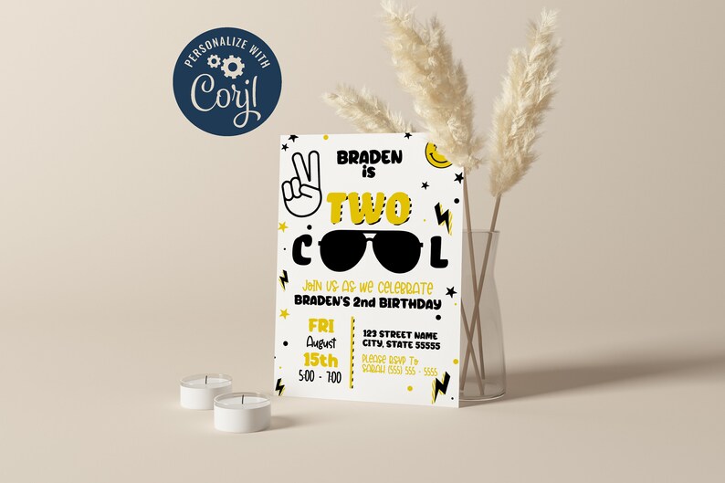 Editable Two Cool Invitation, Digital Template INSTANT DOWNLOAD Boy Two ...