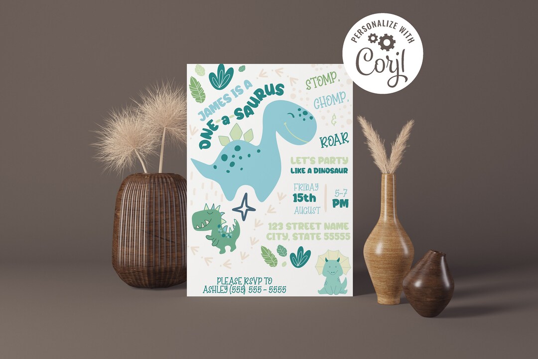 Editable One-a-saurus Birthday Invitation, Digital Template INSTANT ...