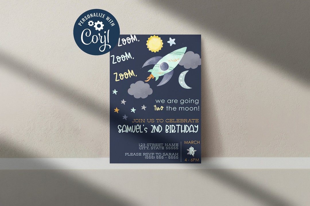 Editable Two the Moon and Back Birthday Invitation Digital Template ...