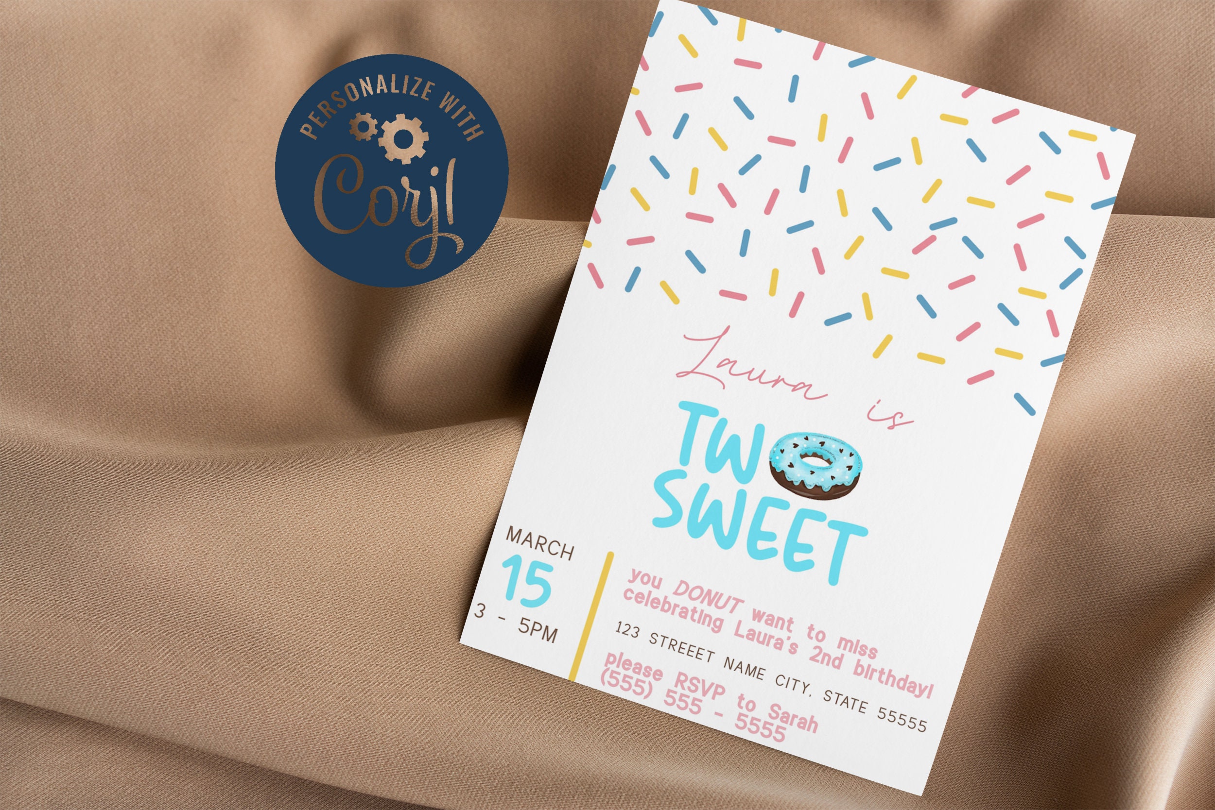 Editable Two Sweet Birthday Invitation, Girl Two Sweet Invitation ...