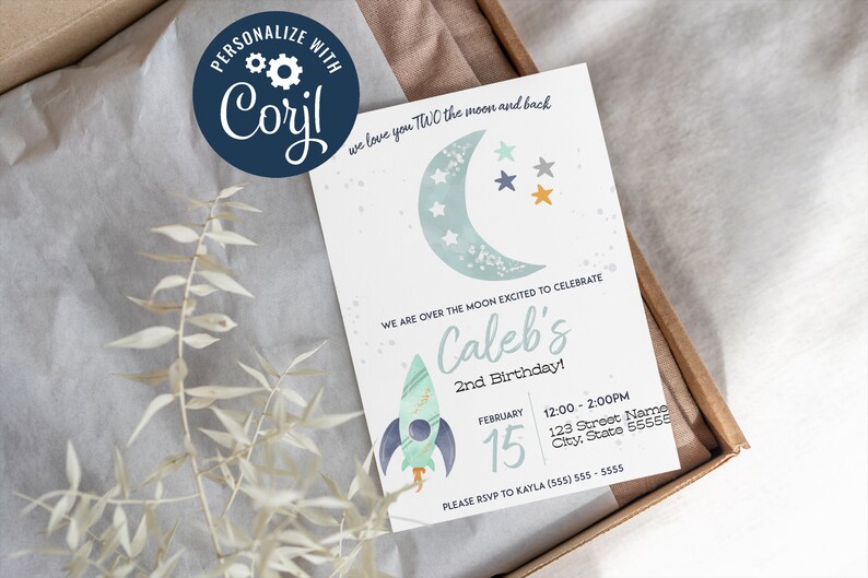 Editable Two the Moon and Back Birthday Invitation Digital Template ...