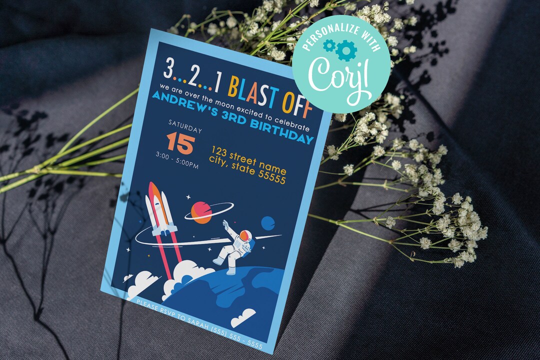 Editable 3-2-1 Blast off Birthday Invitation, Digital Template INSTANT ...