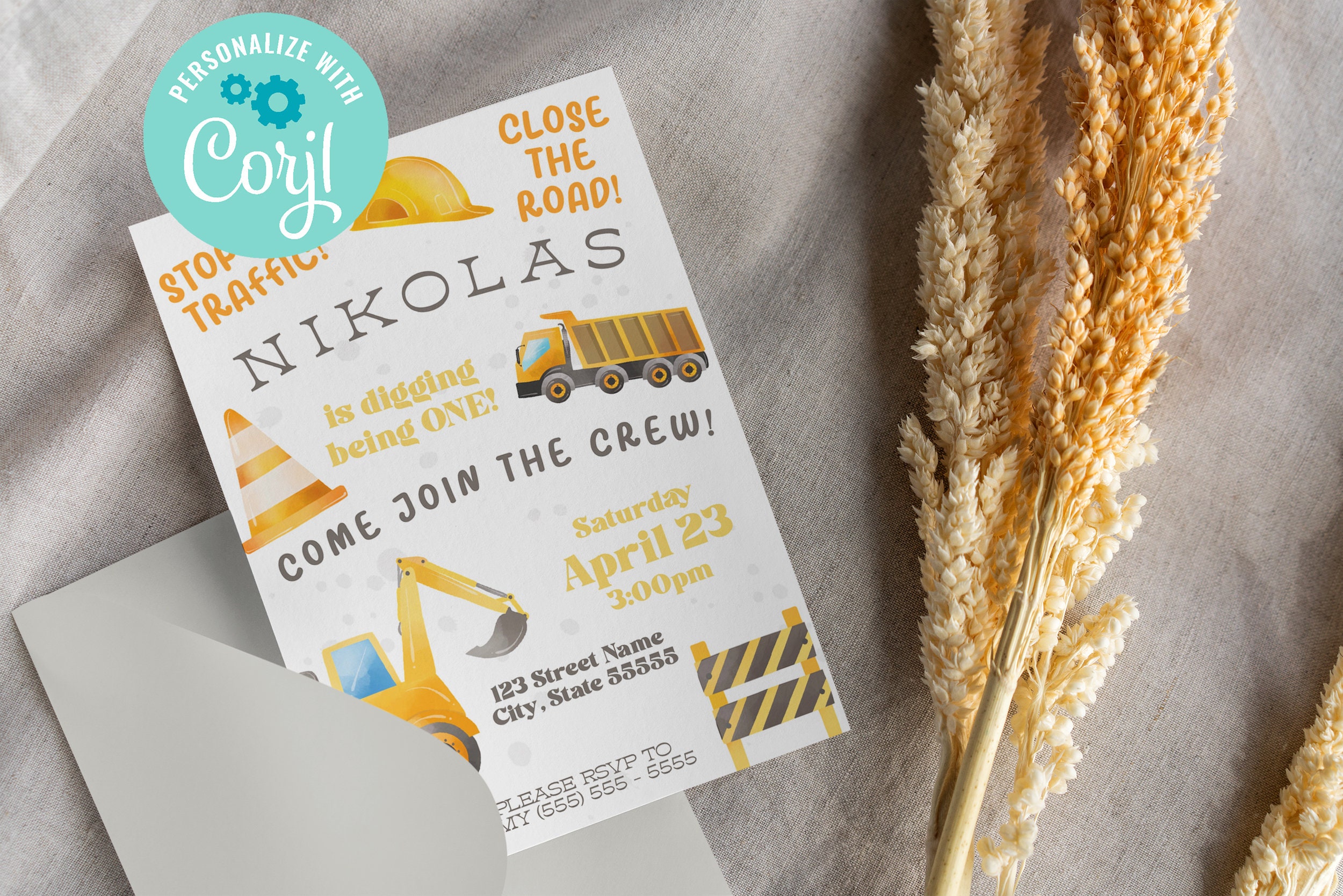 Editable Digging Being One Birthday Invitation Digital Template INSTANT ...