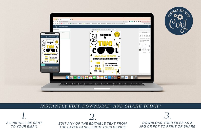 Editable Two Cool Invitation, Digital Template INSTANT DOWNLOAD Boy Two ...